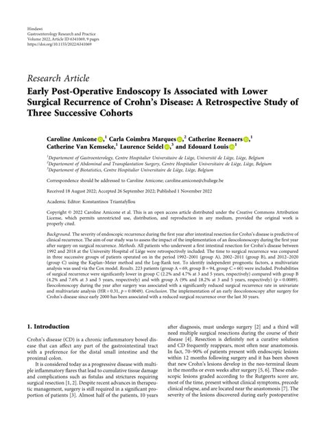 Pdf Early Post Operative Endoscopy Is Associated With Lower Surgical