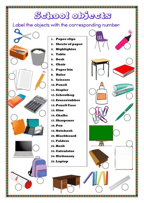 Interactive School Objects Worksheet
