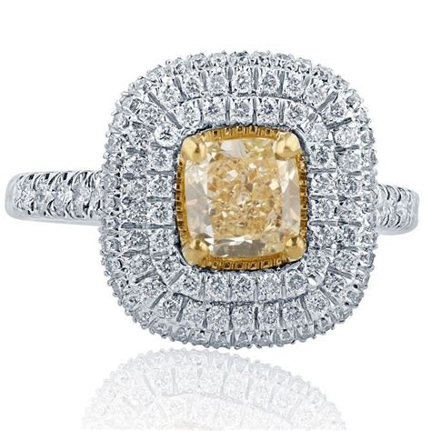 197 Ct Cushion Cut Yellow Diamond Art Deco 18k White Gold Engagement