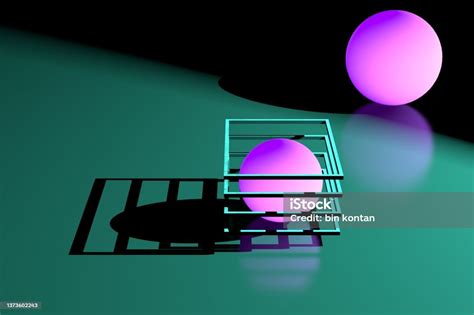 보라색 풍선과 프레임 네온 빛나는 공과 프레임 추상 디자인 최소한의 추상 개념 3d 일러스트레이션 개념에 대한 스톡 사진 및 기타 이미지 Istock