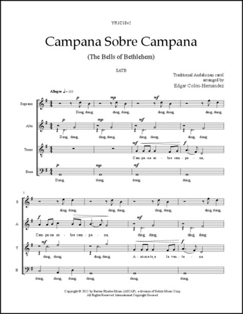 Campana Sobre Campana Choir Voice 4 Part Sheet Music Sheet