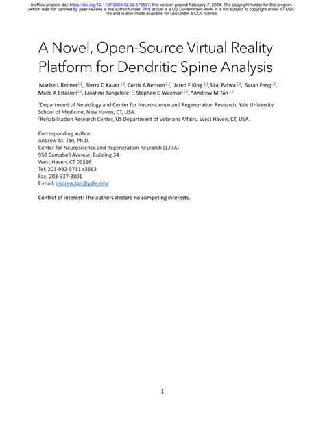 Pdf A Novel Open Source Virtual Reality Platform For Dendritic Spine