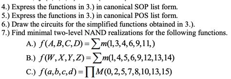 Solved 4 Express The Functions In 3 In Canonical Sop