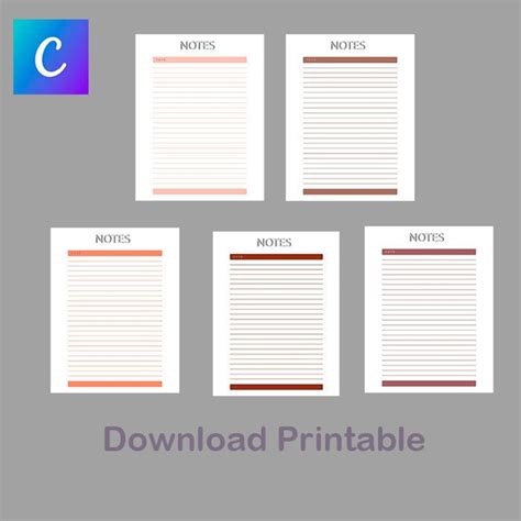 Brown Notes Page Printable Printable Notes Page Notes Pad Bundle Note Canva Editable Lined
