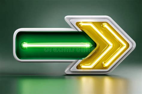 Green And Yellow Glowing Neon Arrow Pointing Right Stock Illustration