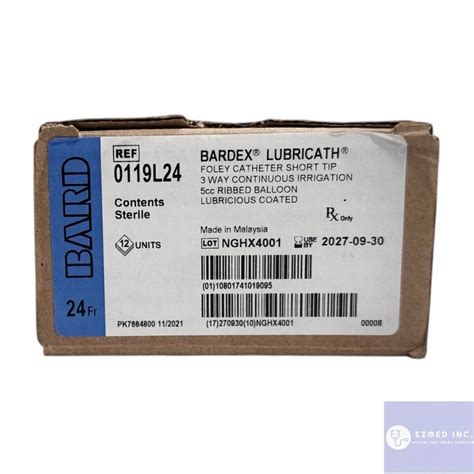New Bard 0119l24 Bardex Lubricath 3 Way Foley Catheter 24fr Box Of 12