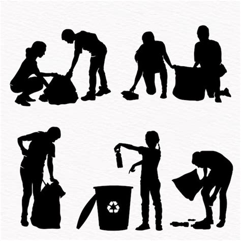 Premium Vector A Group Of People Cleaning Up Trash And Recycling Bins