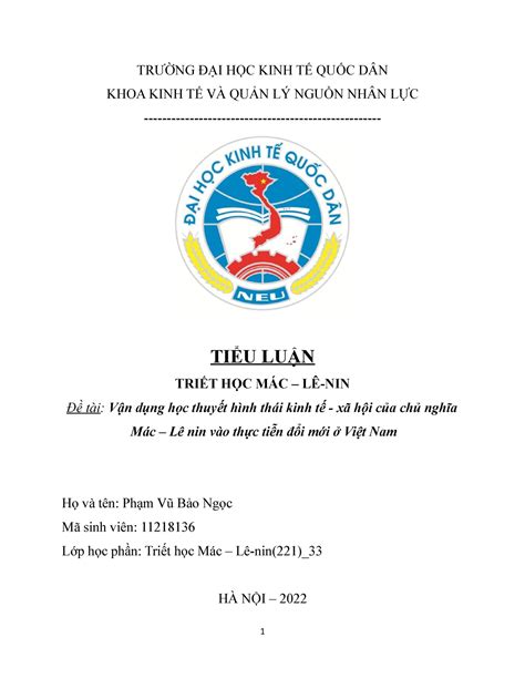 TIỂU LUẬN TRIẾT Học thuyết hình thái kinh tế xã hội là một nội dung