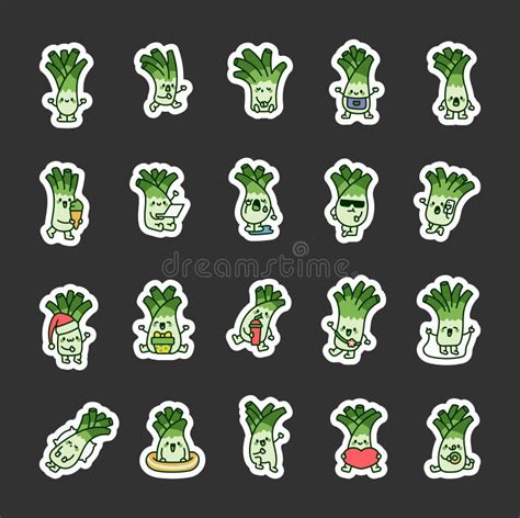 Cute Leek Character Coloring Page Stock Vector Illustration Of Happy