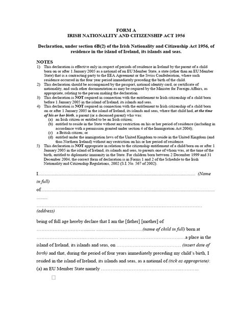 Irish Citizenship Declaration Form Pdf Notary Public Government