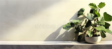 Modern Minimal Blank Gray White Concrete Texture Wall With Green Fiddle Leaf Fig Tree In