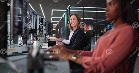 African American Coder Happily Coding On Desktop Stock Image Image Of