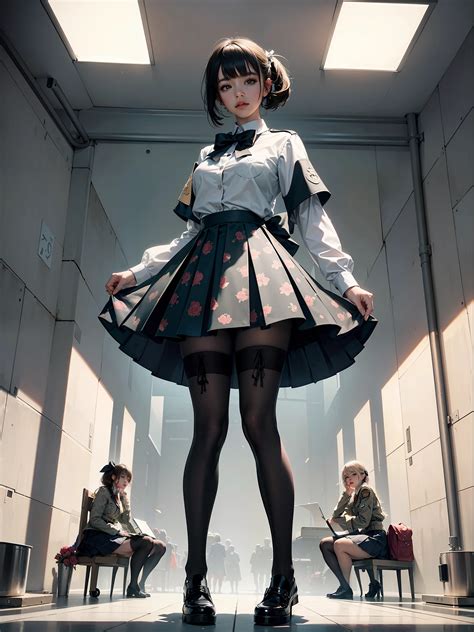 Anime Girl In A Short Skirt And High Heels Standing In A Hallway