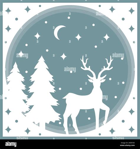 papercut style illustration deer among christmas trees multi layered