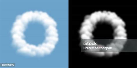 알파벳 대문자 세트 문자 O 구름 또는 연기 패턴 투명 한 그림 격리 된 플 로트에 파란 하늘 배경 불투명 마스크 벡터 Eps 10 알파벳에 대한 스톡 벡터 아트 및 기타