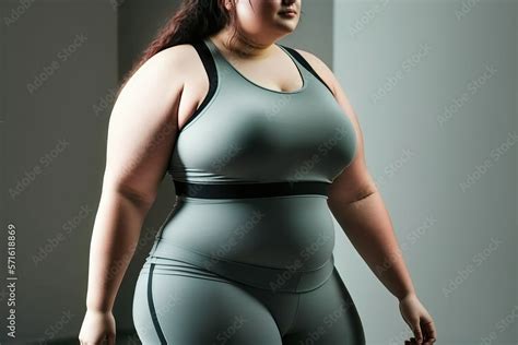Body And Waist Chubby Shape Of Young Woman Wearing Fitness Suit Ai
