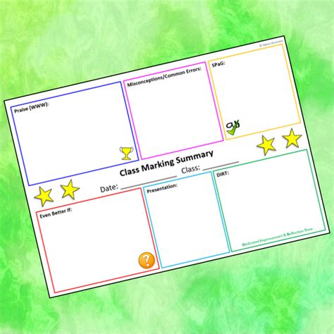 Whole Class Marking Summary Sheet Template Mean Business