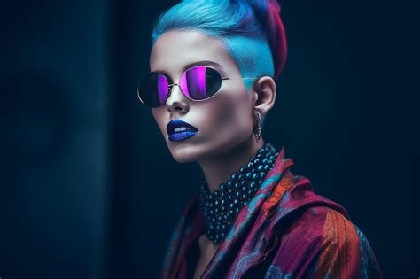 Premium Ai Image Girl Rainbow Hair Fashion Style Generate Ai