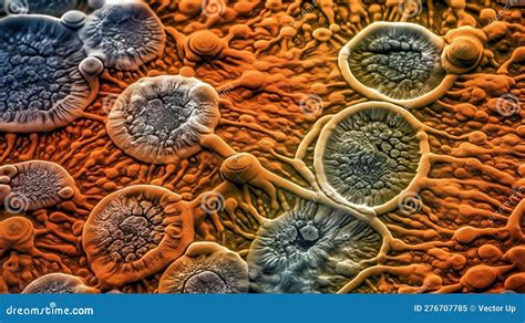 Microscopic View Of Cells Under The Microscope Generative Ai Stock Illustration Illustration