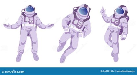Set Of Astronaut Floating In Outer Space Hand Drawn Clipart Vector