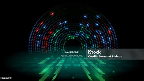 추상적인 랜덤 도트 기술 의료 치료 화장품용 로고 엠블럼 디자인 요소가 있는 하프톤 서클 프레임 벡터 일러스트레이션 0명에 대한