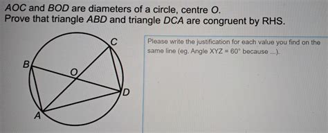 Solved Aoc And Bod Are Diameters Of A Circle Centre O Prove That