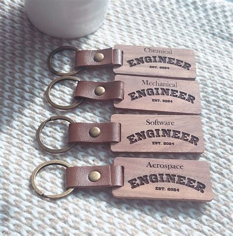 Engineer Est 2024 Wooden Keychain Personalized Engineering Grad Ts