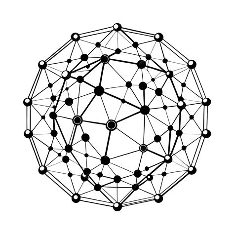 Abstract Black And White Sphere Shape Made Of Interconnected Nodes Dots And Lines Creating A