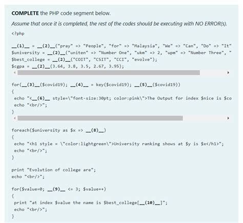 Solved Complete The Php Code Segment Below Assume That Once