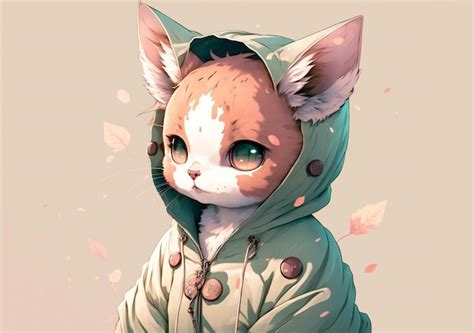 Premium Photo Cute Anime Cat Character Digital Illustration Painting
