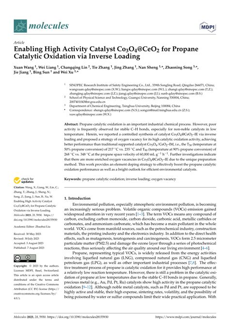Pdf Enabling High Activity Catalyst Co3o4 Ceo2 For Propane Catalytic Oxidation Via Inverse Loading