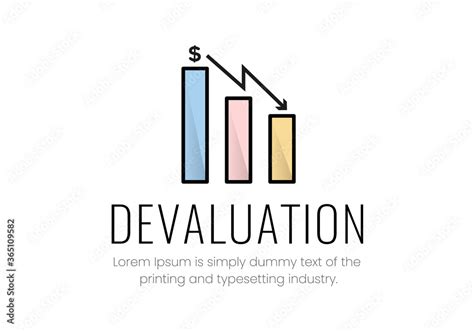 Vector Finance Illustration Logo Devaluation Bar Graph Icon Over Which A Down Arrow With A