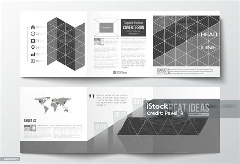 벡터 세트 트라이폴드 브로셔 스퀘어 디자인 템플릿 마이크로칩 0명에 대한 스톡 벡터 아트 및 기타 이미지 0명 2차 도형 3차원 형태 Istock