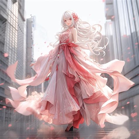 Premium Photo Anime Girl In A Pink Dress Walking In A City Generative Ai