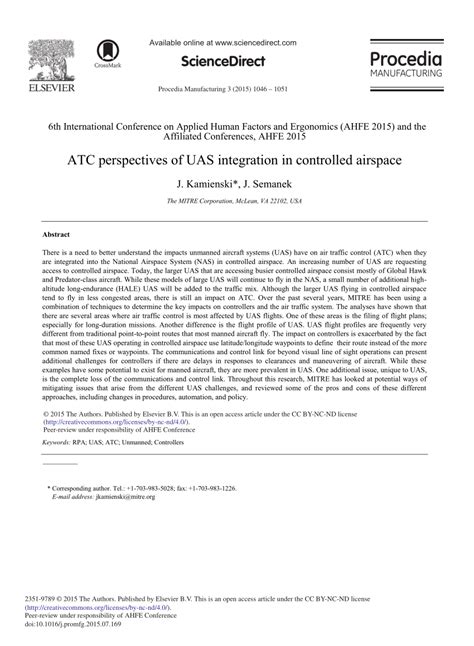 Pdf Atc Perspectives Of Uas Integration In Controlled Airspace