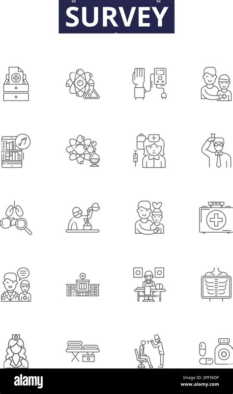 Survey Line Vector Icons And Signs Poll Questionnaire Assess Probe Review Examine Gauge
