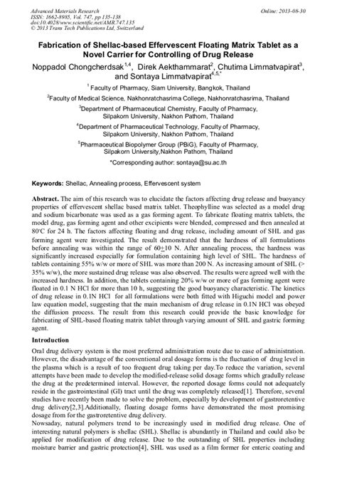 Fabrication Of Shellac Based Effervescent Floating Matrix Tablet As A