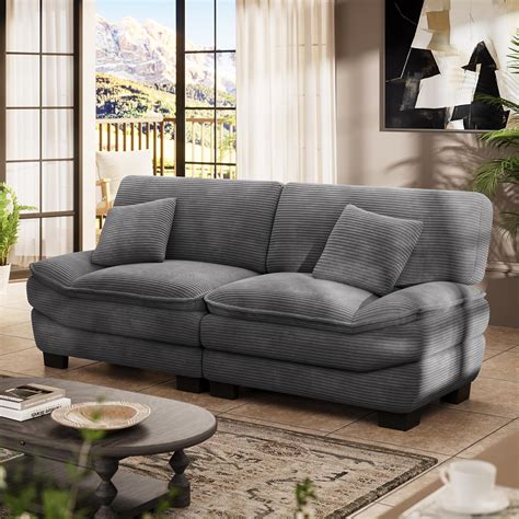 Morden Fort 87 Corduroy Couch Loveseat With 2 Pillows