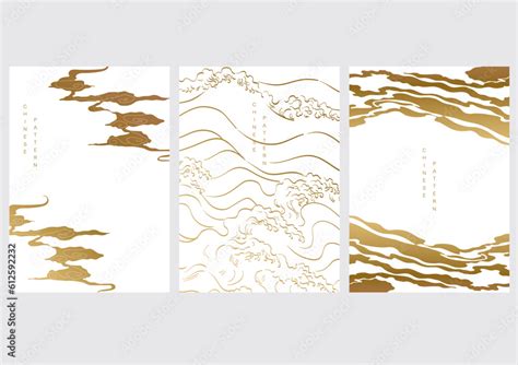 abstract landscape with japanese wave pattern vector nature art