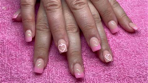 Solar Nail Color Acrylic Pink Tip Heart Design Youtube