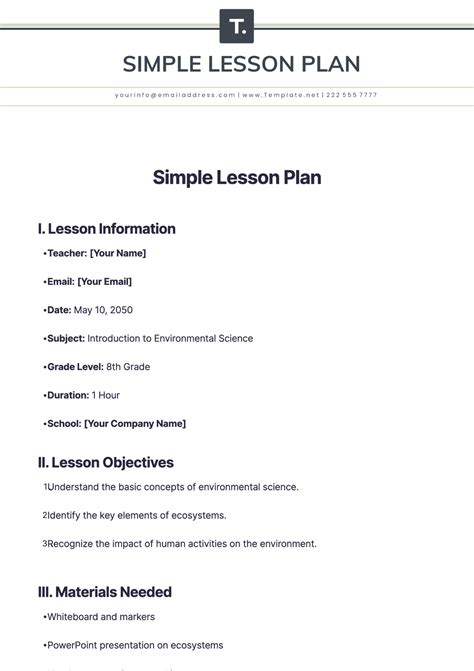 Free Simple Lesson Plan Template To Edit Online