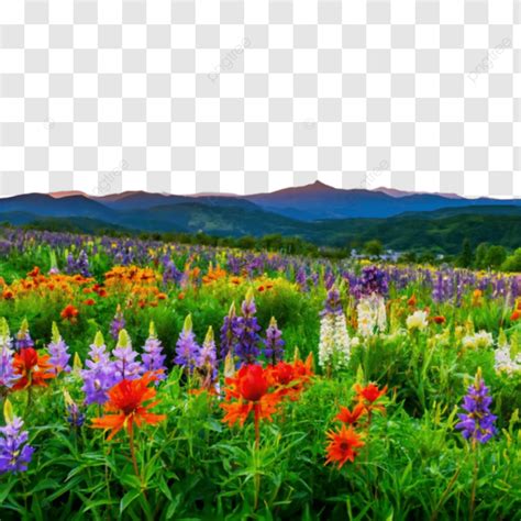 먼 산 일러스트와 함께 들판에 생생한 꽃 먼 산이 있는 들판의 생동감 넘치는 꽃들 삽화 활기찬 꽃 Png 일러스트 및 이미지 에 대한 무료 다운로드 Pngtree