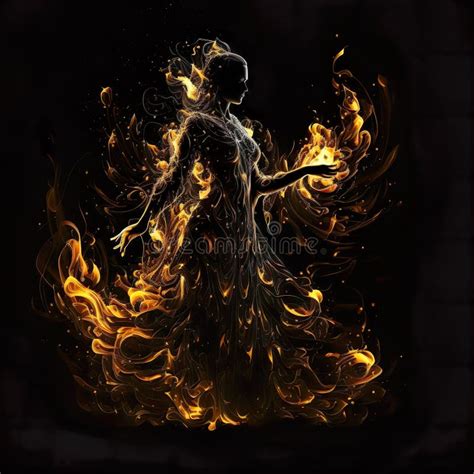 A Burning Fire Monster Woman With Flames Stock Illustration