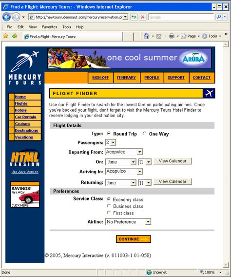 Uft Mercury Tours Find A Filight Software Testing Class