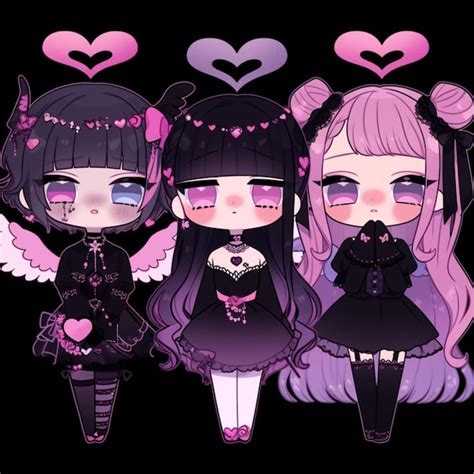 Tres Chicas Anime Con Cabello Rosado Y Ropa Negra Con Corazones Generativos Ai Foto Premium