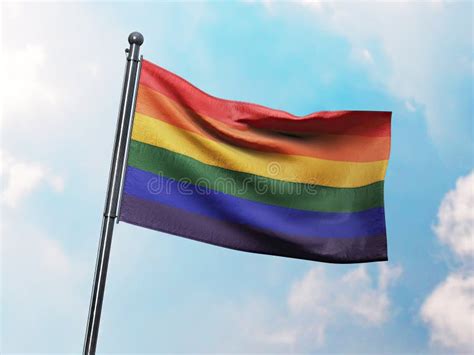 Gay Pride Flag Waving In The Cloudy Sky Stock Illustration