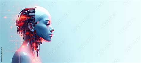 artificial intelligence and humanoid head with neural network quantum