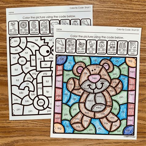 Cvc No Prep Worksheets Color By Codes Simply Kinder Printable