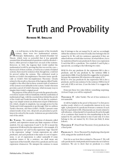 truth and provability pdf mathematical proof theorem