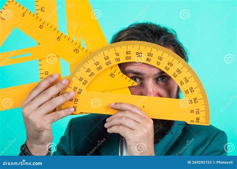 Protractor And Triangle Tool In Hand Of Math Man Teacher Education At